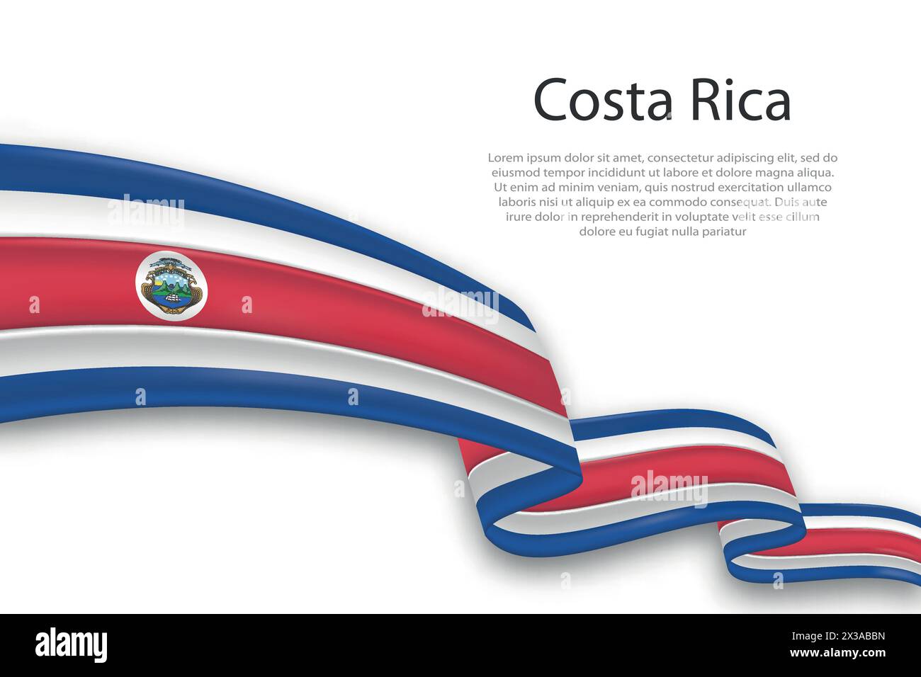 Elegant, wavy abstract representation flag of Costa Rica, flowing on a ...