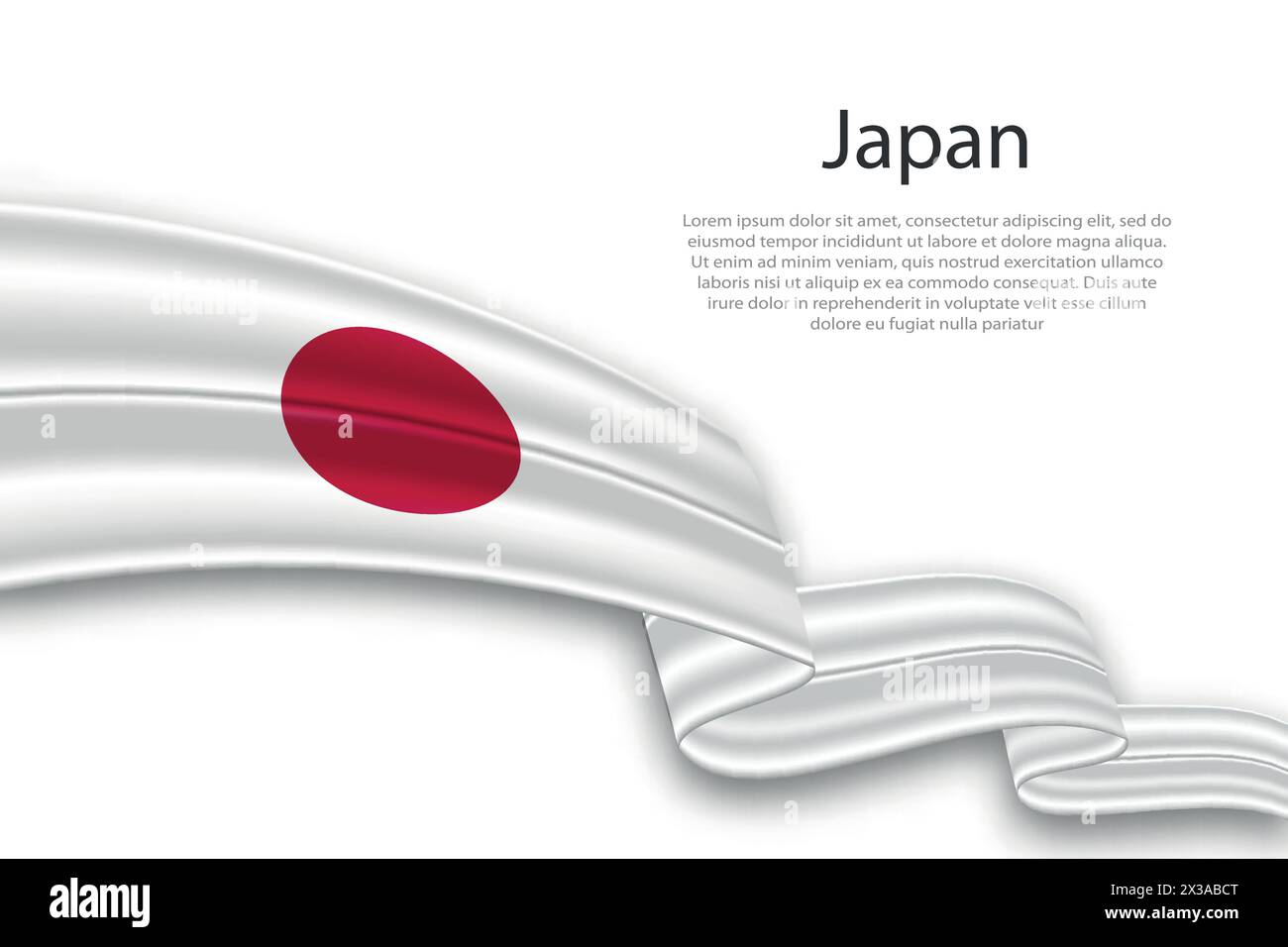 Elegant, wavy abstract representation flag of Japan, flowing on a white ...