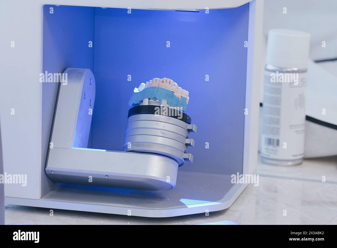 Scanning a denture in a dental laboratory to reproduce the patient's ...