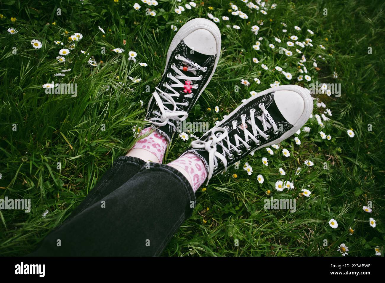 Madrid, Spain. 7 January 2024. Classic Converse sneakers on women's ...