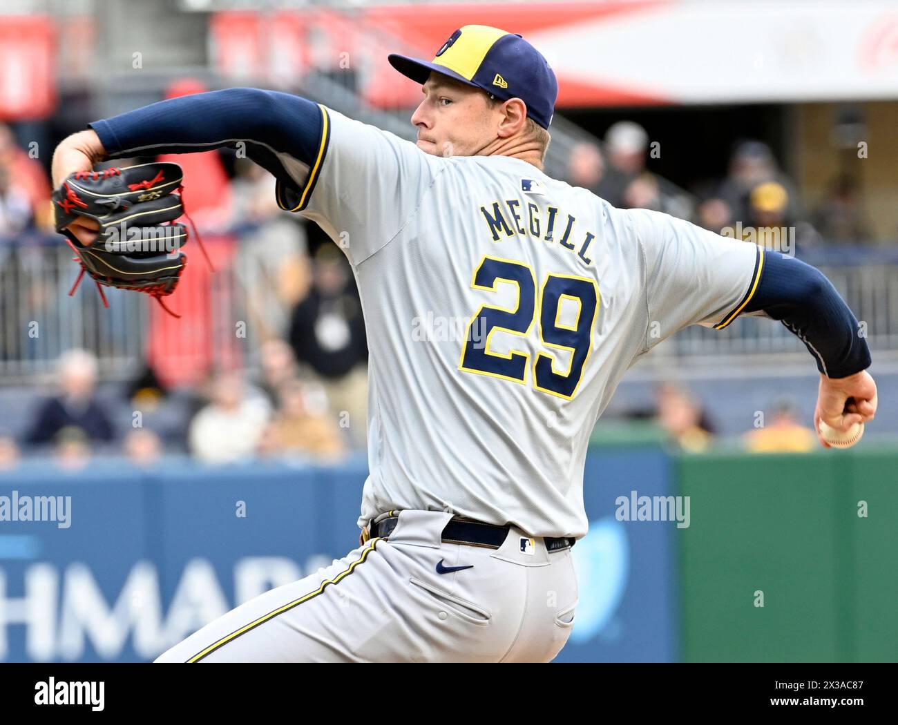 Pittsburgh, United States. 25th Apr, 2024. Milwaukee Brewers pitcher ...