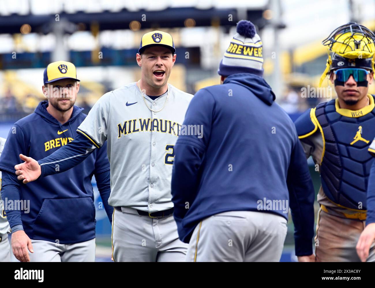Pittsburgh, United States. 25th Apr, 2024. Milwaukee Brewers pitcher ...