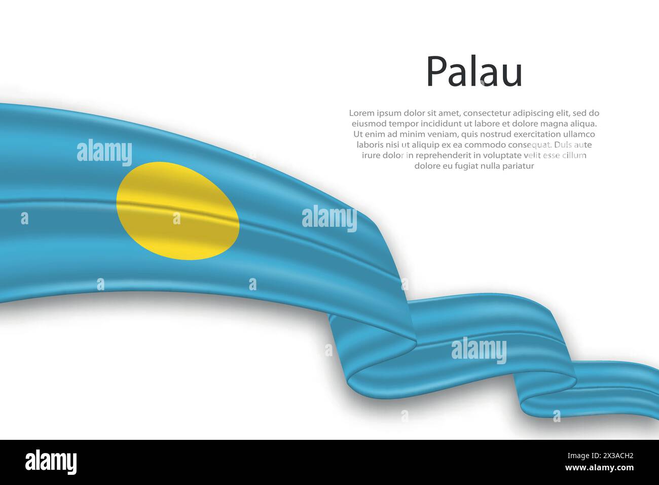 Elegant, wavy abstract representation flag of Palau, flowing on a white background with ...