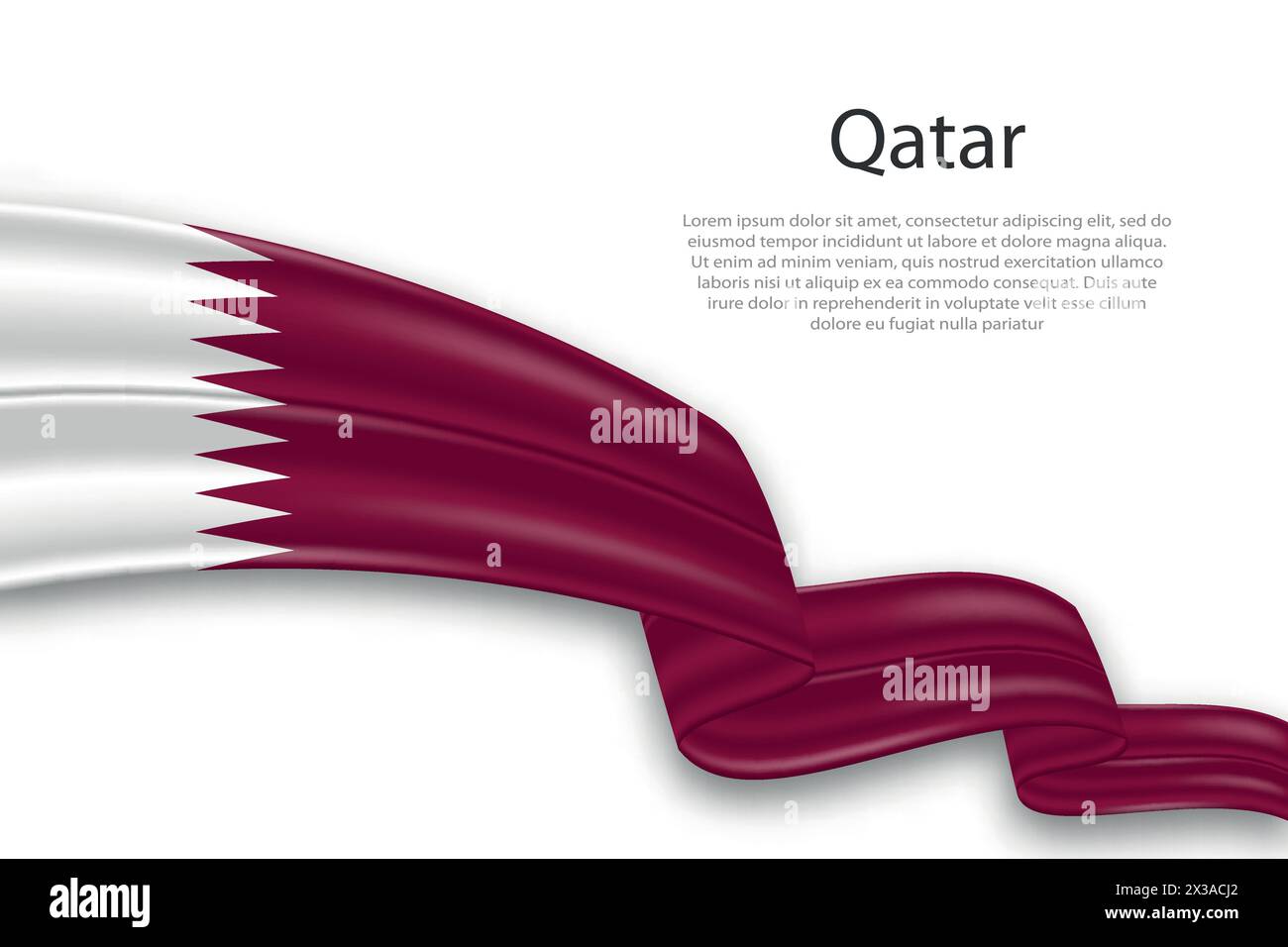 Elegant, wavy abstract representation flag of Qatar, flowing on a white ...