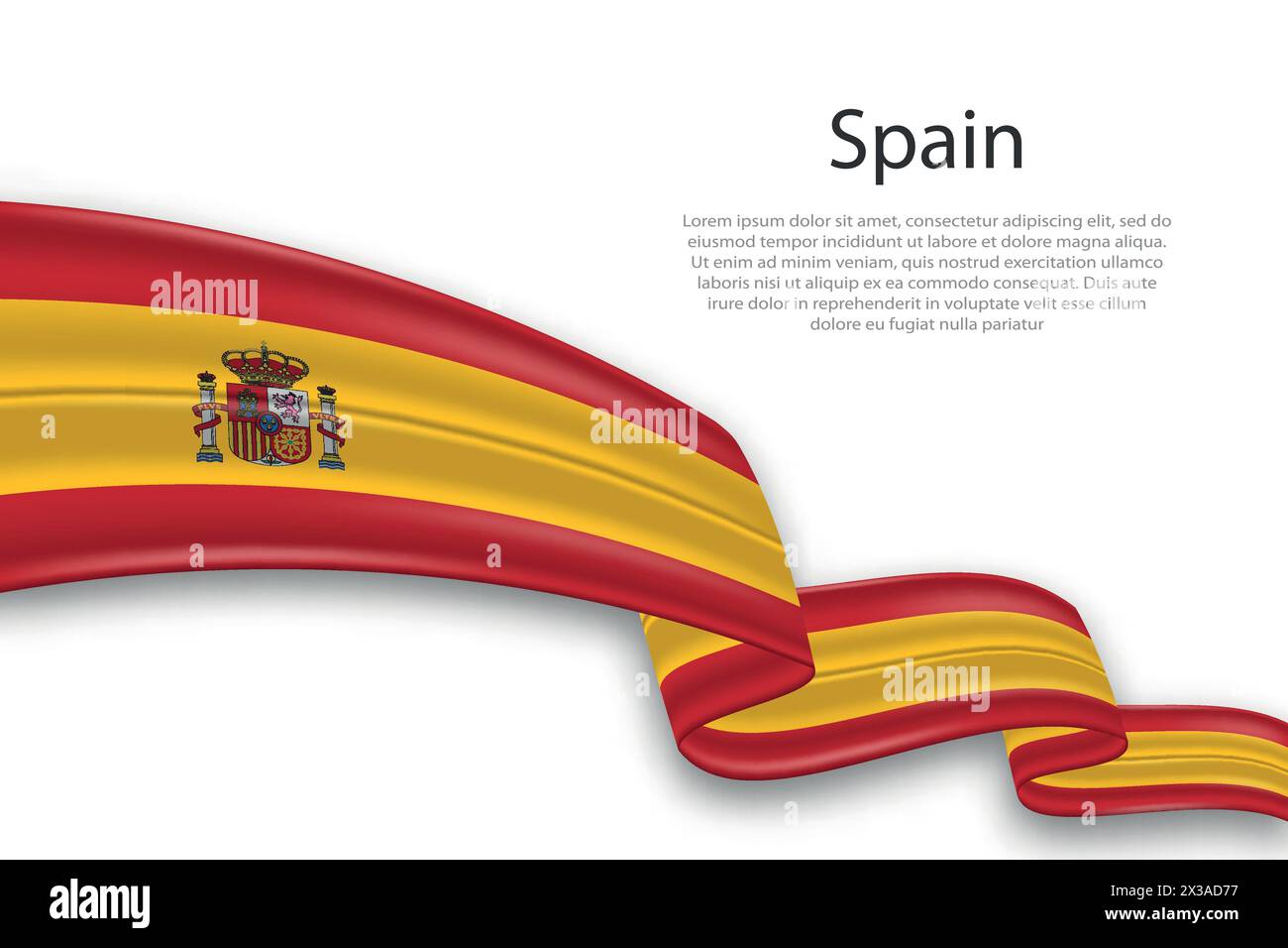 Elegant, wavy abstract representation flag of Spain, flowing on a white ...