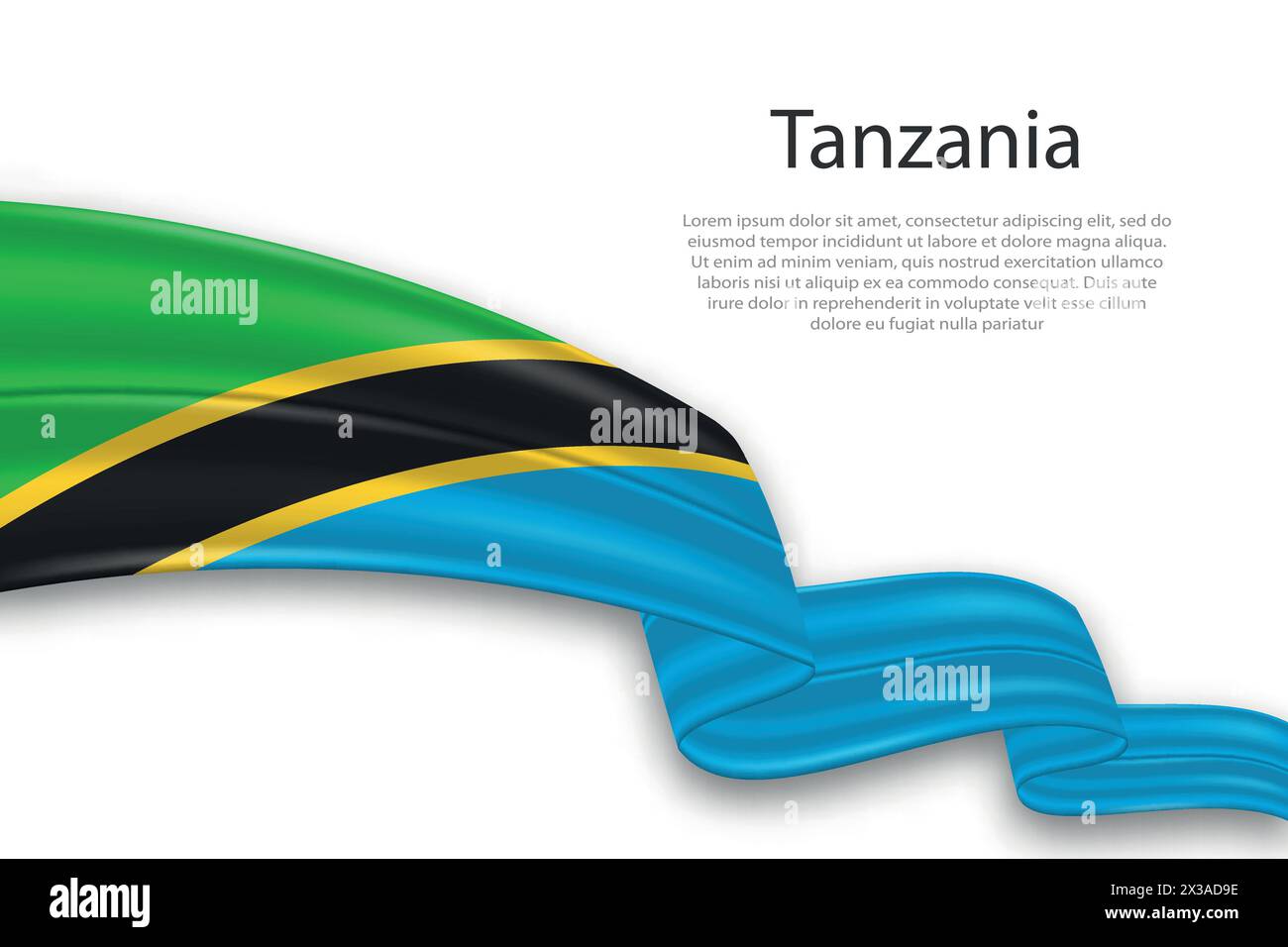Elegant, wavy abstract representation flag of Tanzania, flowing on a ...