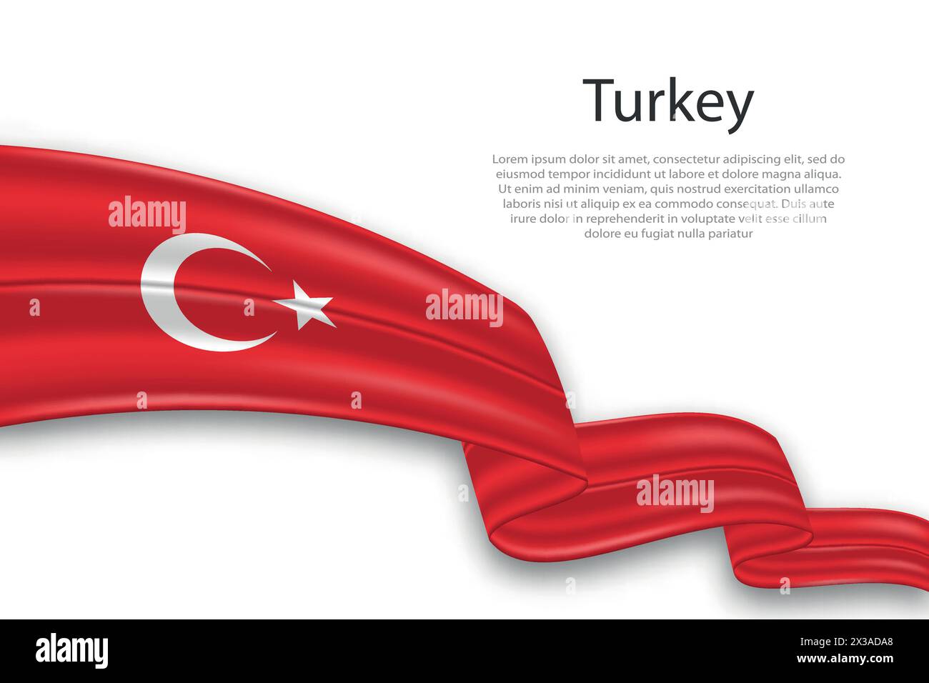 Elegant, wavy abstract representation flag of Turkey, flowing on a ...
