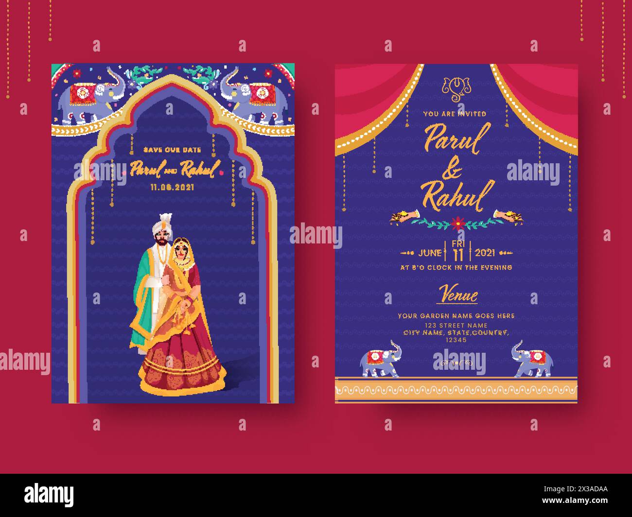 India Kitsch Style Wedding Invitation Card With Event Details In Front ...