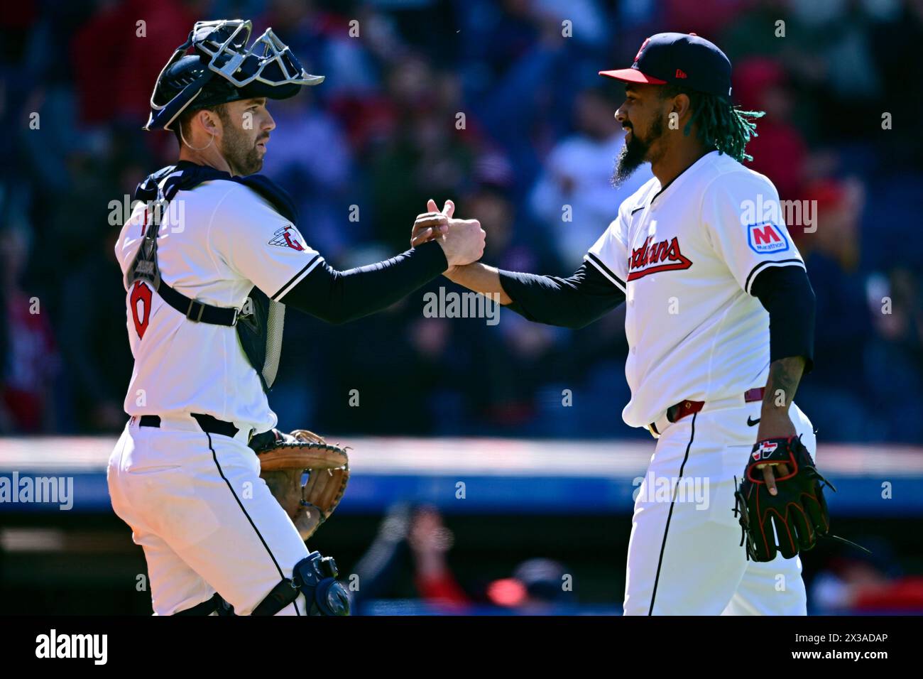 Cleveland Guardians relief pitcher Emmanuel Clase, right is ...