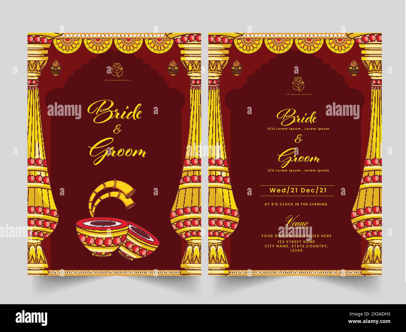 Indian Wedding Card Template Design With Venue Details In Dark Red And ...