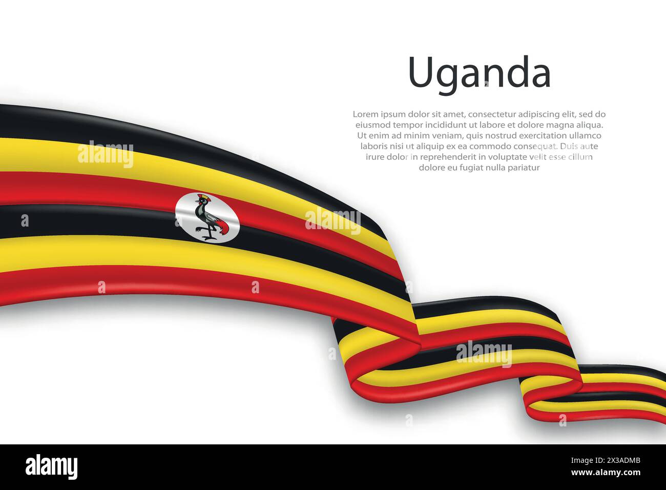 Elegant, wavy abstract representation flag of Uganda, flowing on a ...