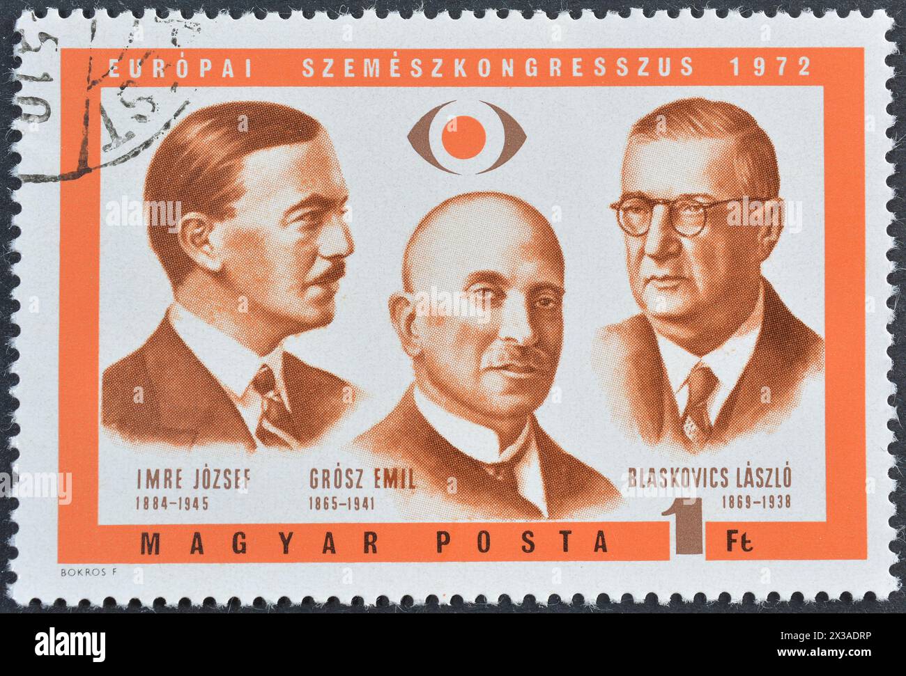 Cancelled postage stamp printed by Hungary, that shows József Imre ...