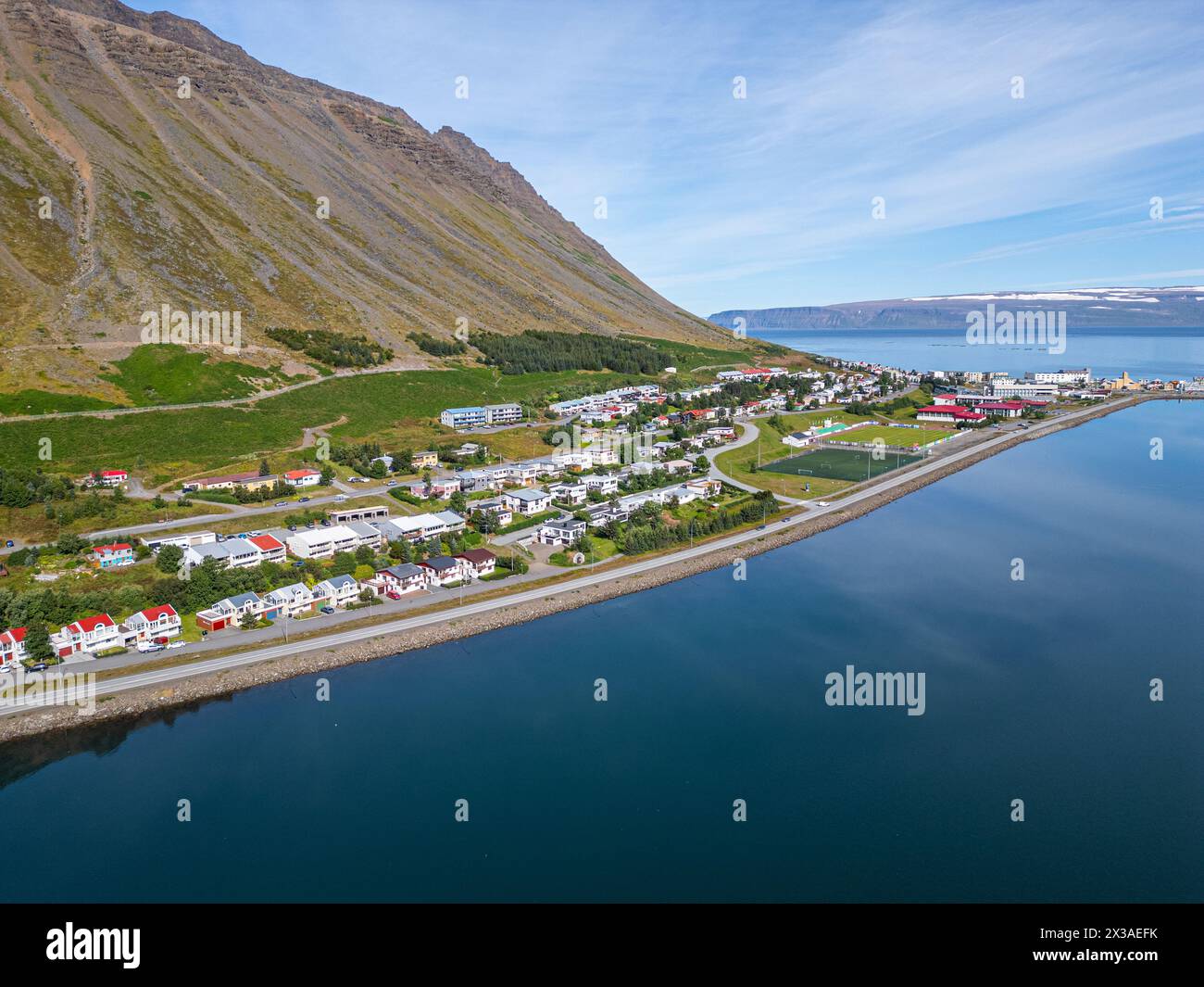 Aerial view of town of Isafjordur in the westfjords of Iceland Stock ...