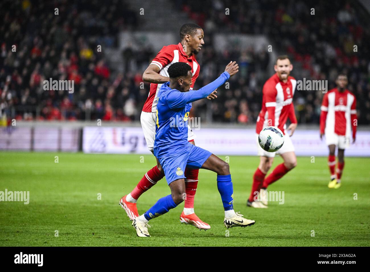 Antwerp, Belgium. 25th Apr, 2024. Union's Henok Teklab and Antwerp's ...