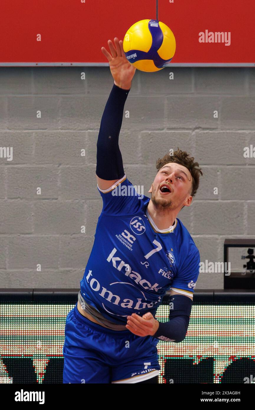 Roeselare, Belgium. 25th Apr, 2024. Roeselare's Simon Plaskie pictured ...