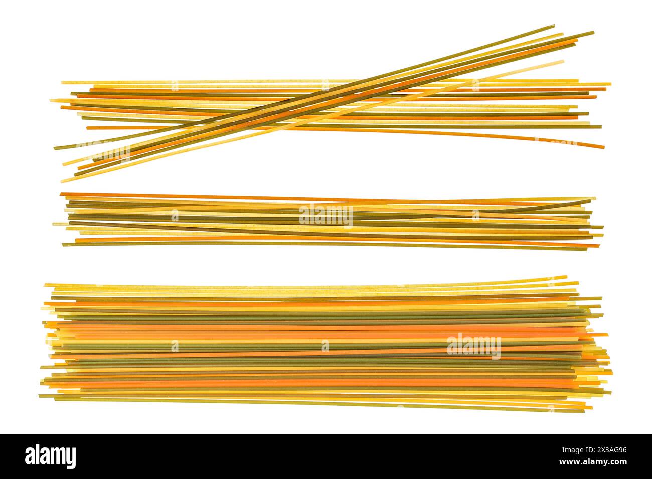 Colorful spaghetti tricolore pasta isolated on white background. Top ...