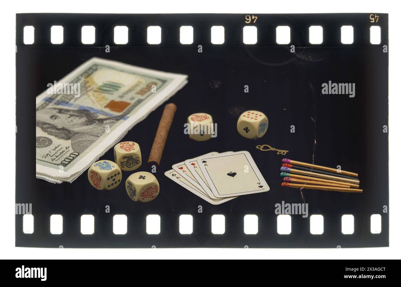 Retro 35mm analog positive film slides Gambling concept, with cards ...