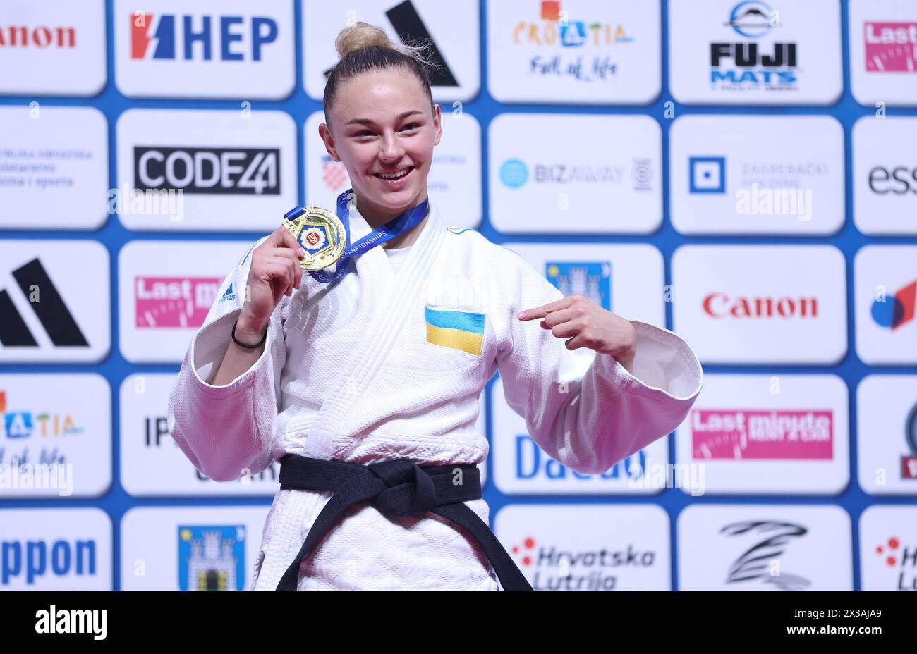 Zagreb, Croatia. 25th Apr, 2024. Awarding of medals, women up to 57 ...