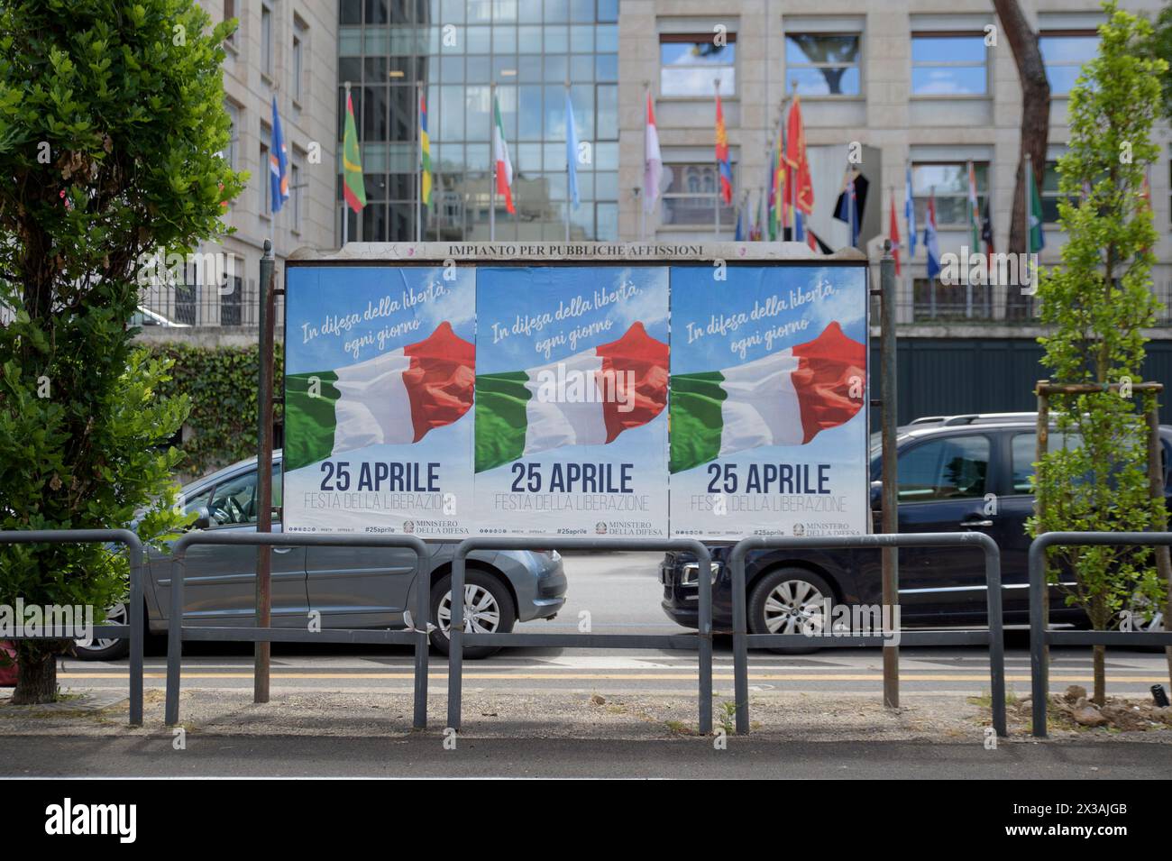 Rome, Italy. 25th Apr, 2024. Advertising posters for April 25th, the ...