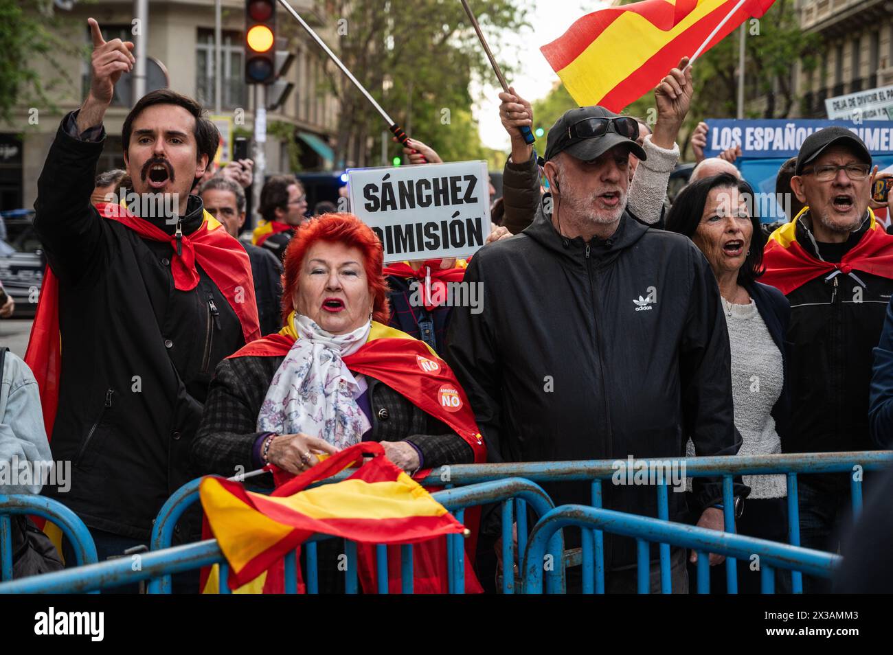 Madrid, Spain, 25/04/2024, Far right wing protesters shouting slogans ...