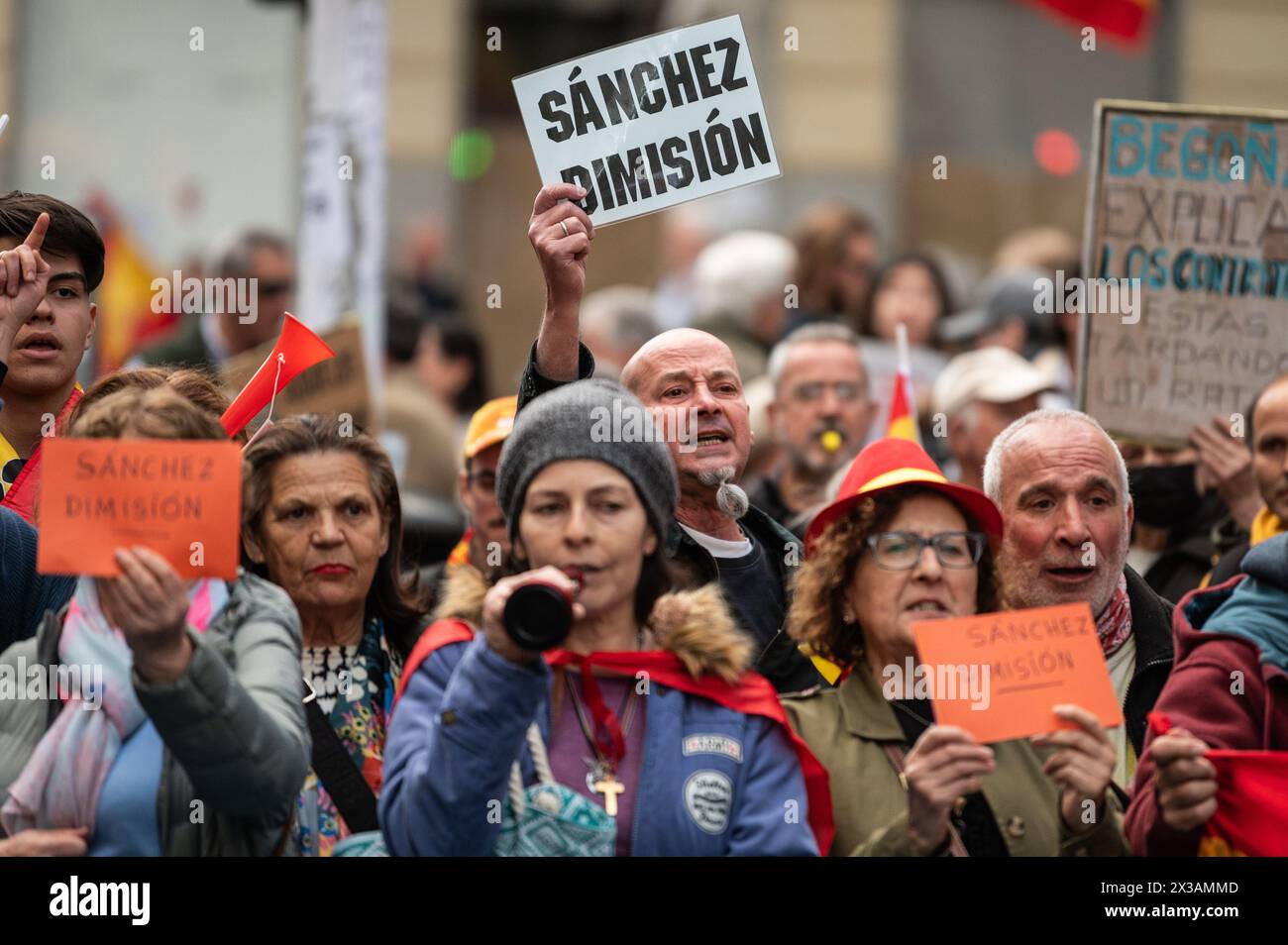 Madrid, Spain, 25/04/2024, Far right wing protesters shouting slogans ...