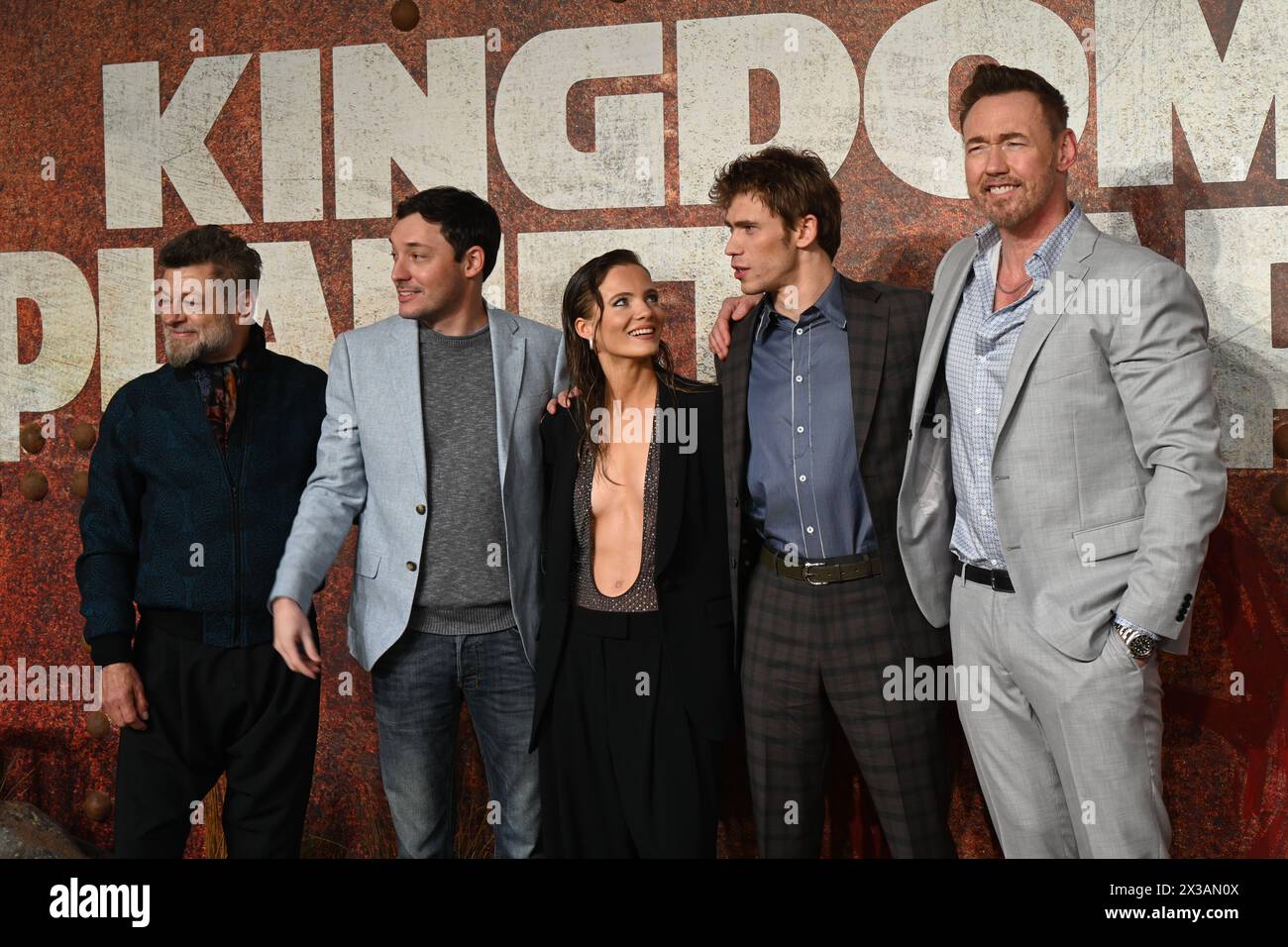 LONDON, ENGLAND - APRIL 25 2024: Andy Serkis, Wes Ball, Freya Allan ...