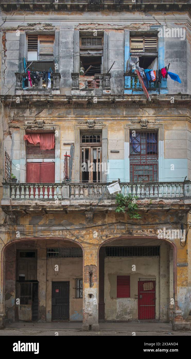 Typical old rundown, dilapidated apartments that line the streets in ...