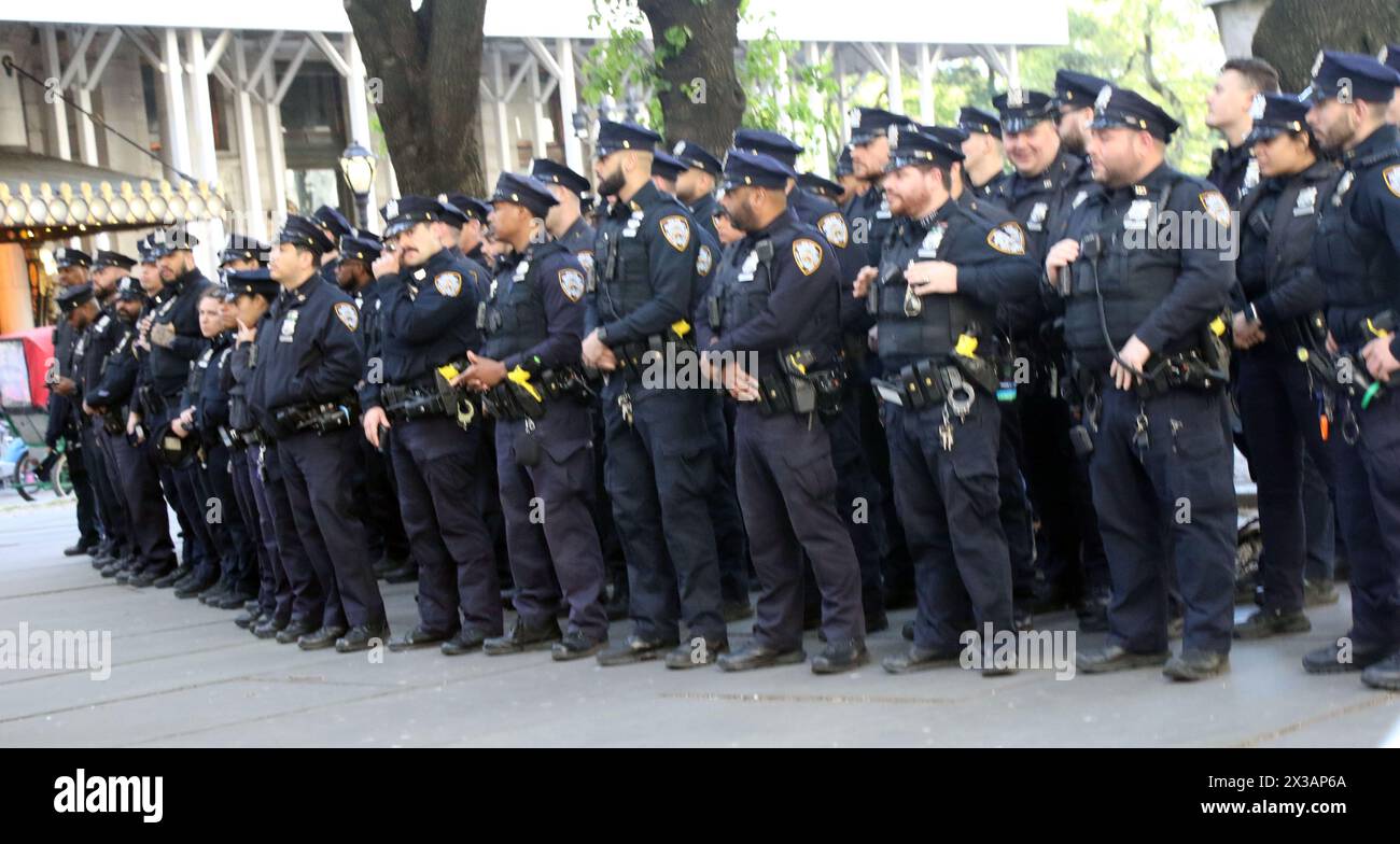 April 25, 2024 NYPD role call in front of Plaza Hotel in New York ...