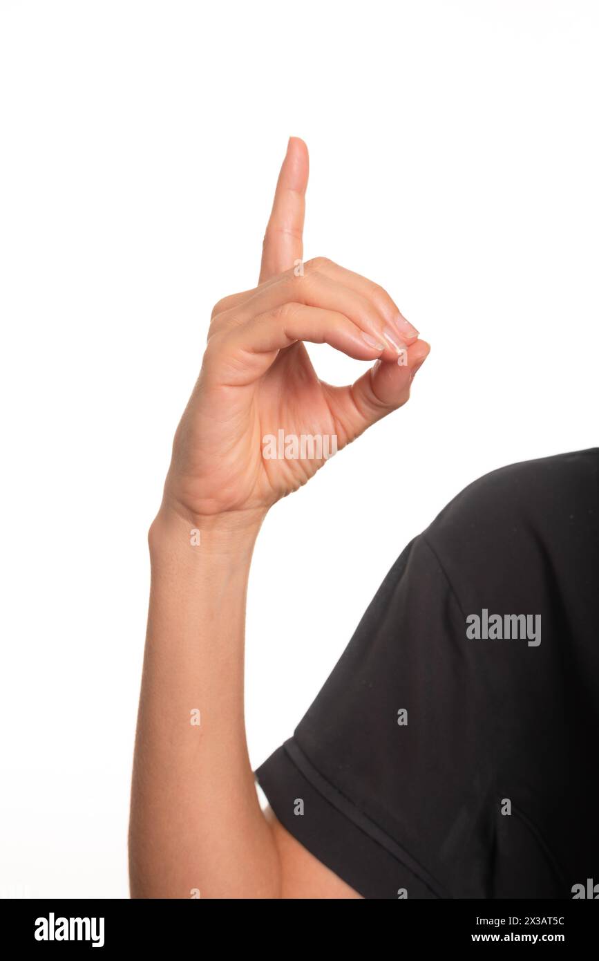 Close-up of a female arm and hand making the letter D in the Brazilian ...