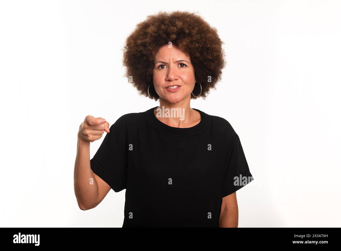 Female interpreter of the Brazilian sign language, Libras, making the ...