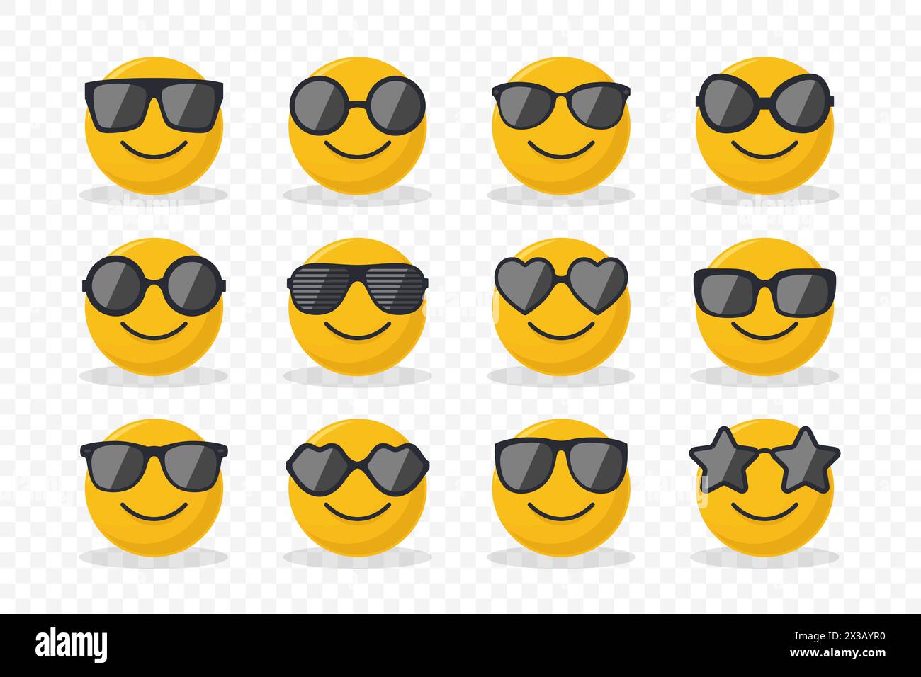 Yellow Smiling Round Character Set with Sunglasses. Funny Smiling ...