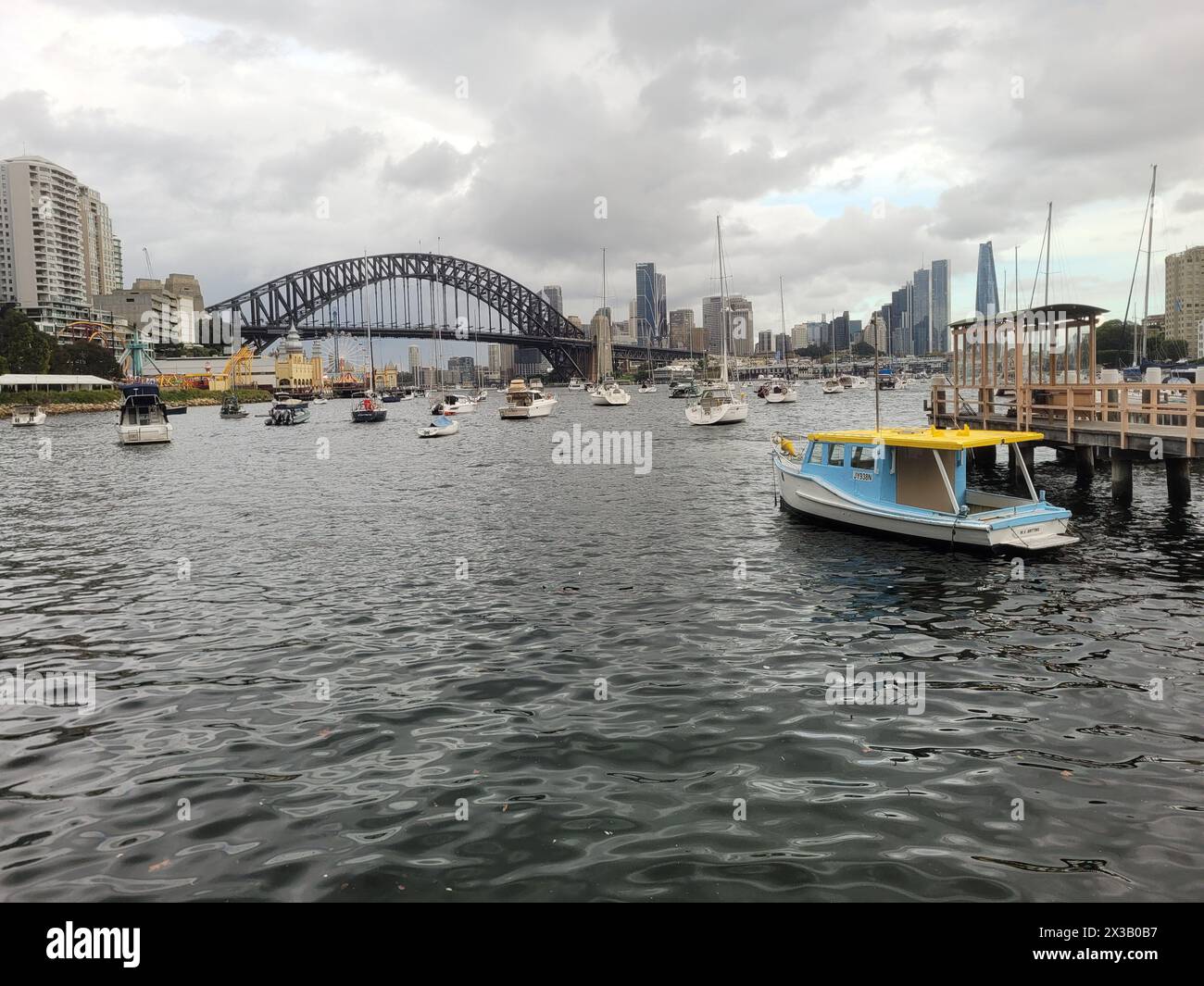 Sydney's harbour foreshore set against the famous Sydney Harbour bridge ...