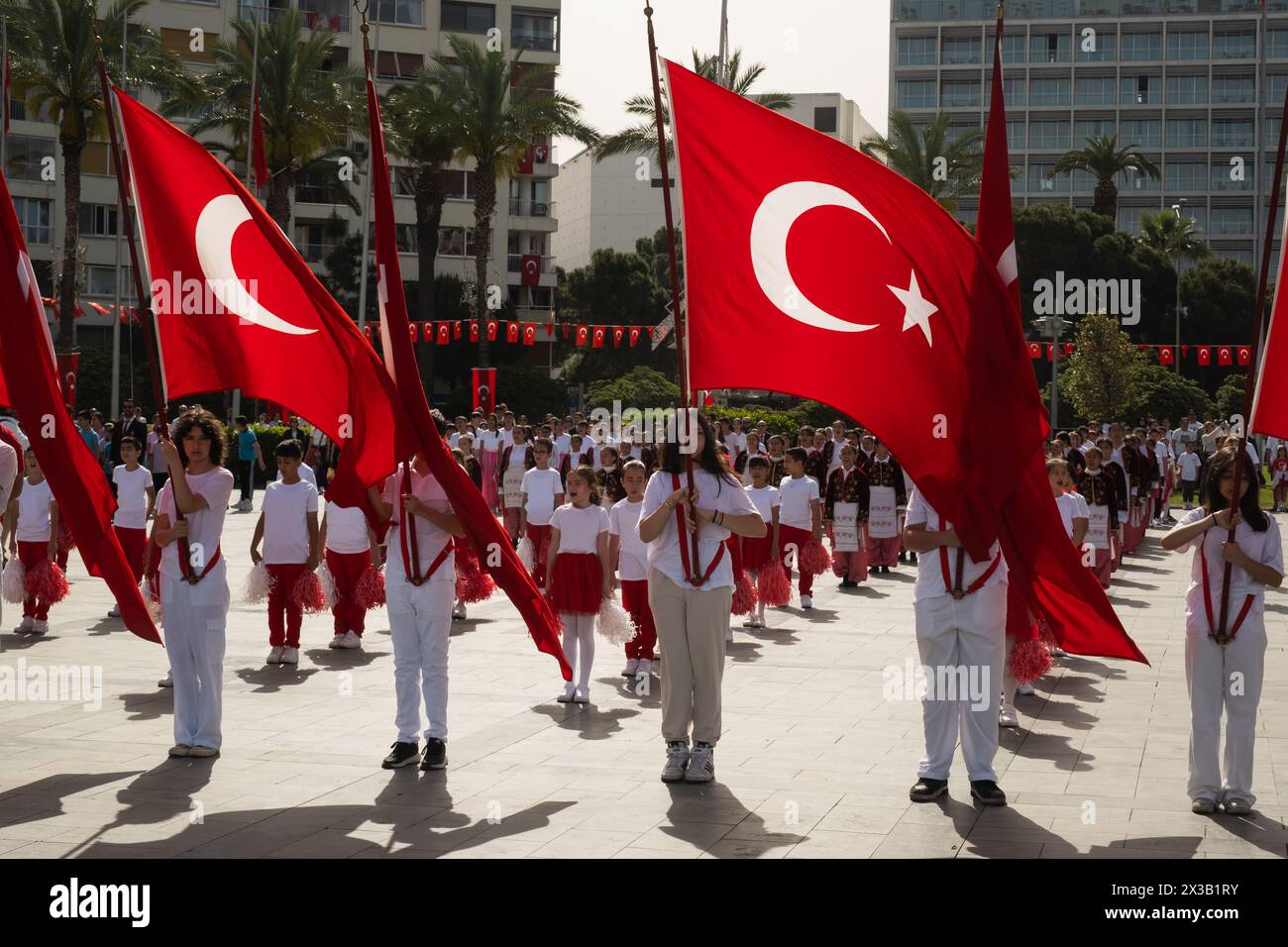 Izmir, Turkey - April 23, 2024: Youth march with Turkish flags at the ...