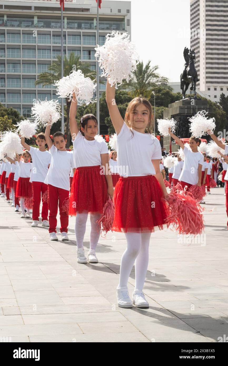 Izmir, Turkey - April 23, 2024: Children adorned in red and white ...