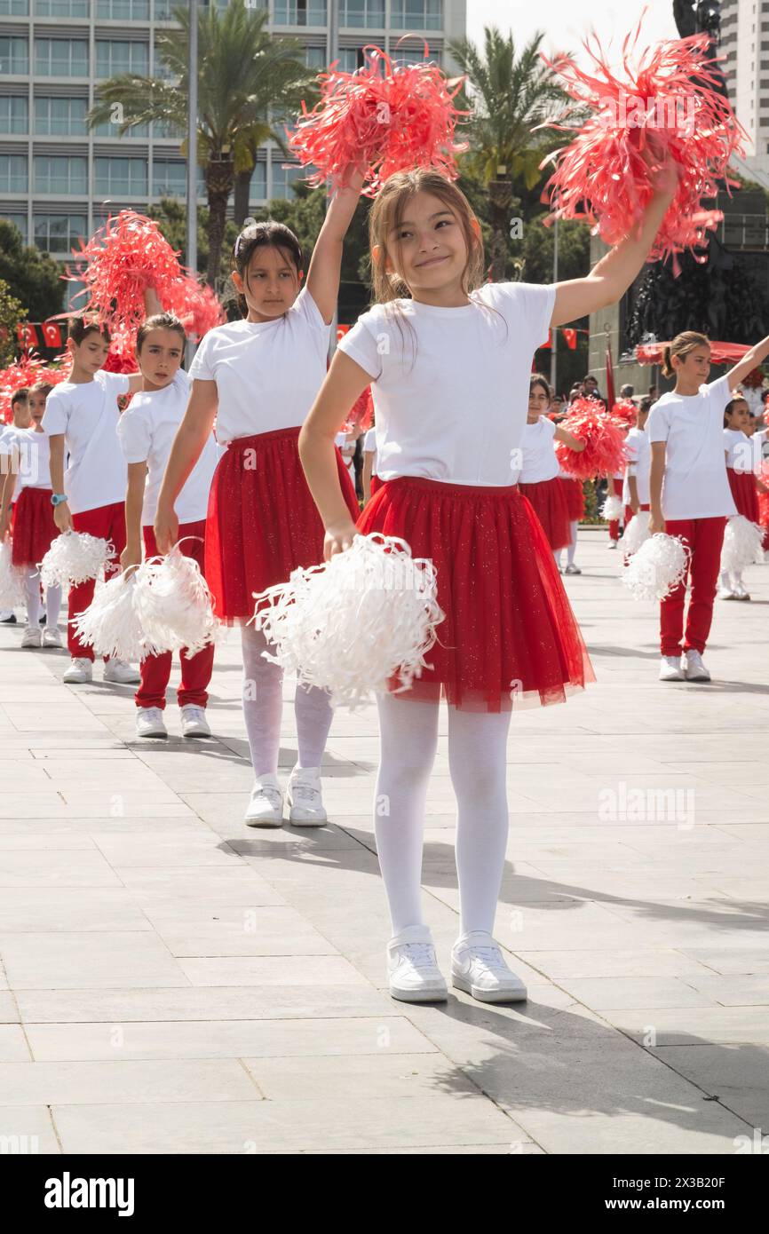 Izmir, Turkey - April 23, 2024: Children adorned in red and white ...
