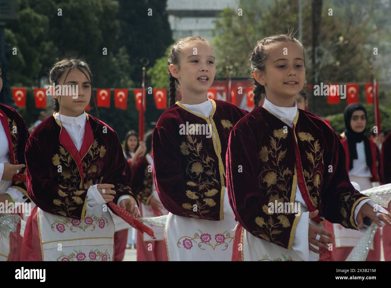 Izmir, Turkey - April 23 2024: Close-up of girls in traditional Turkish ...