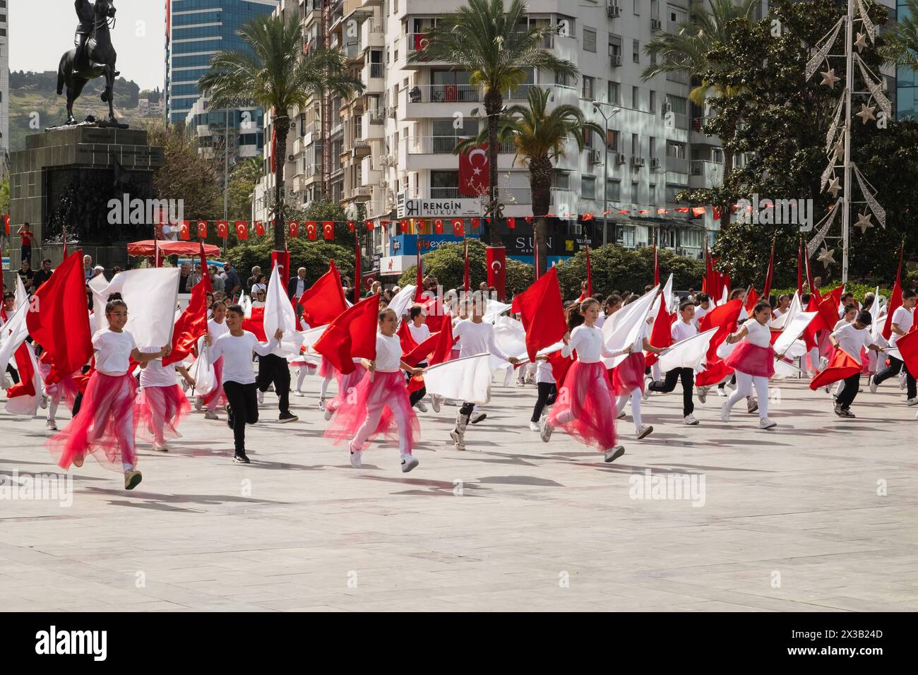 Izmir, Turkey - April 23 2024: Young female students dressed in red and ...