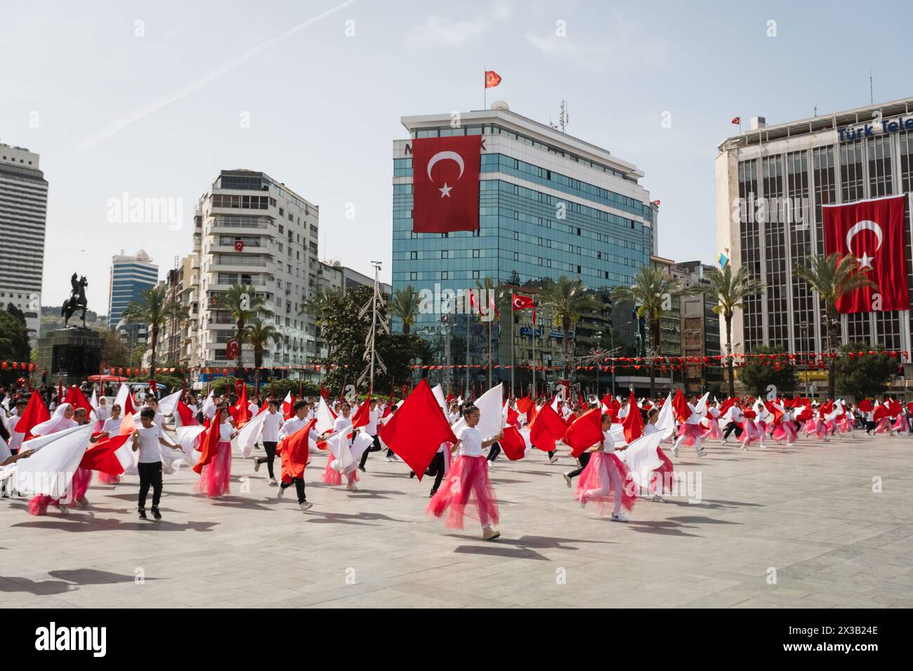 Izmir, Turkey - April 23 2024: Young female students dressed in red and ...