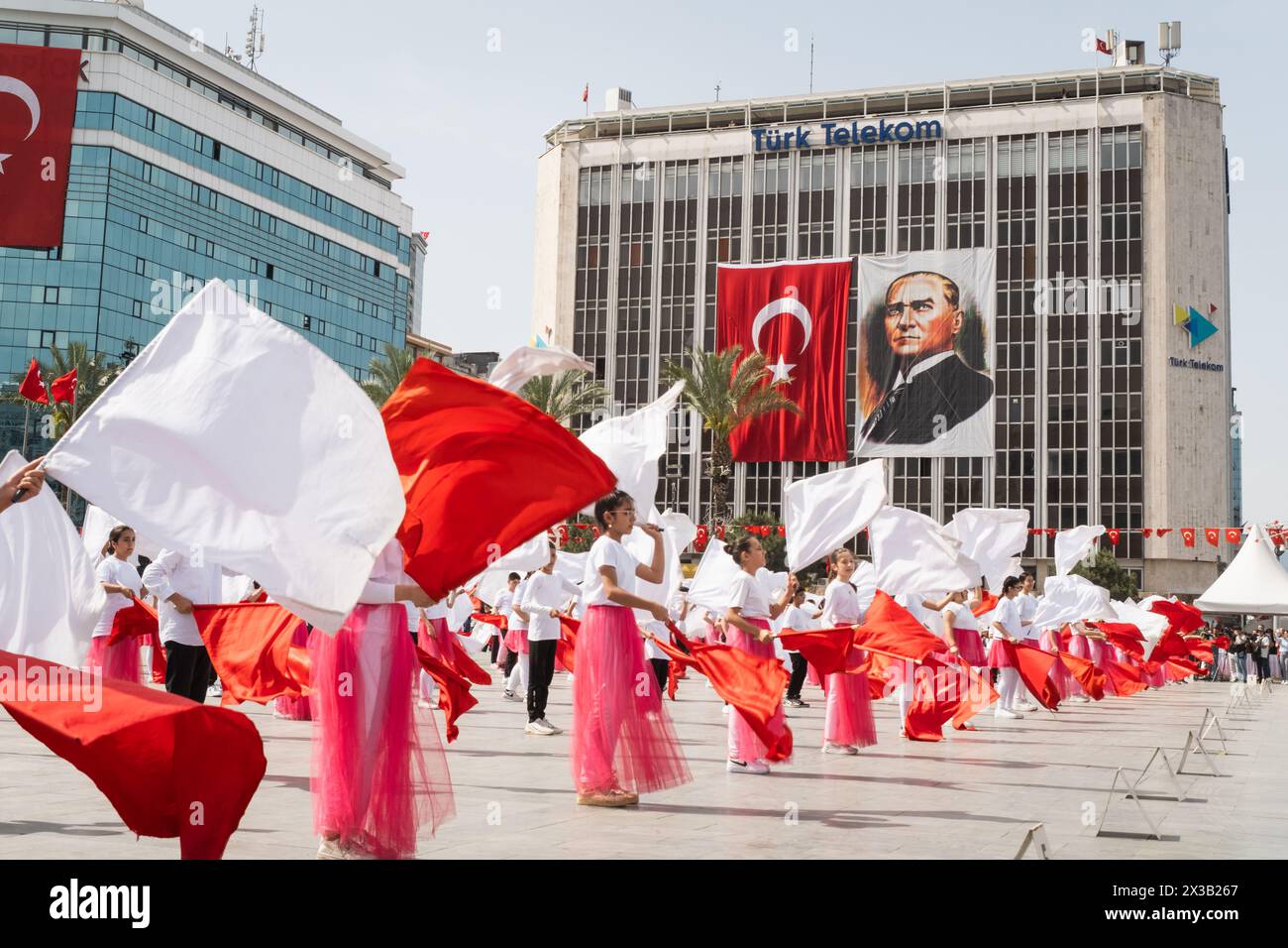Izmir, Turkey - April 23 2024: Young female students dressed in red and ...