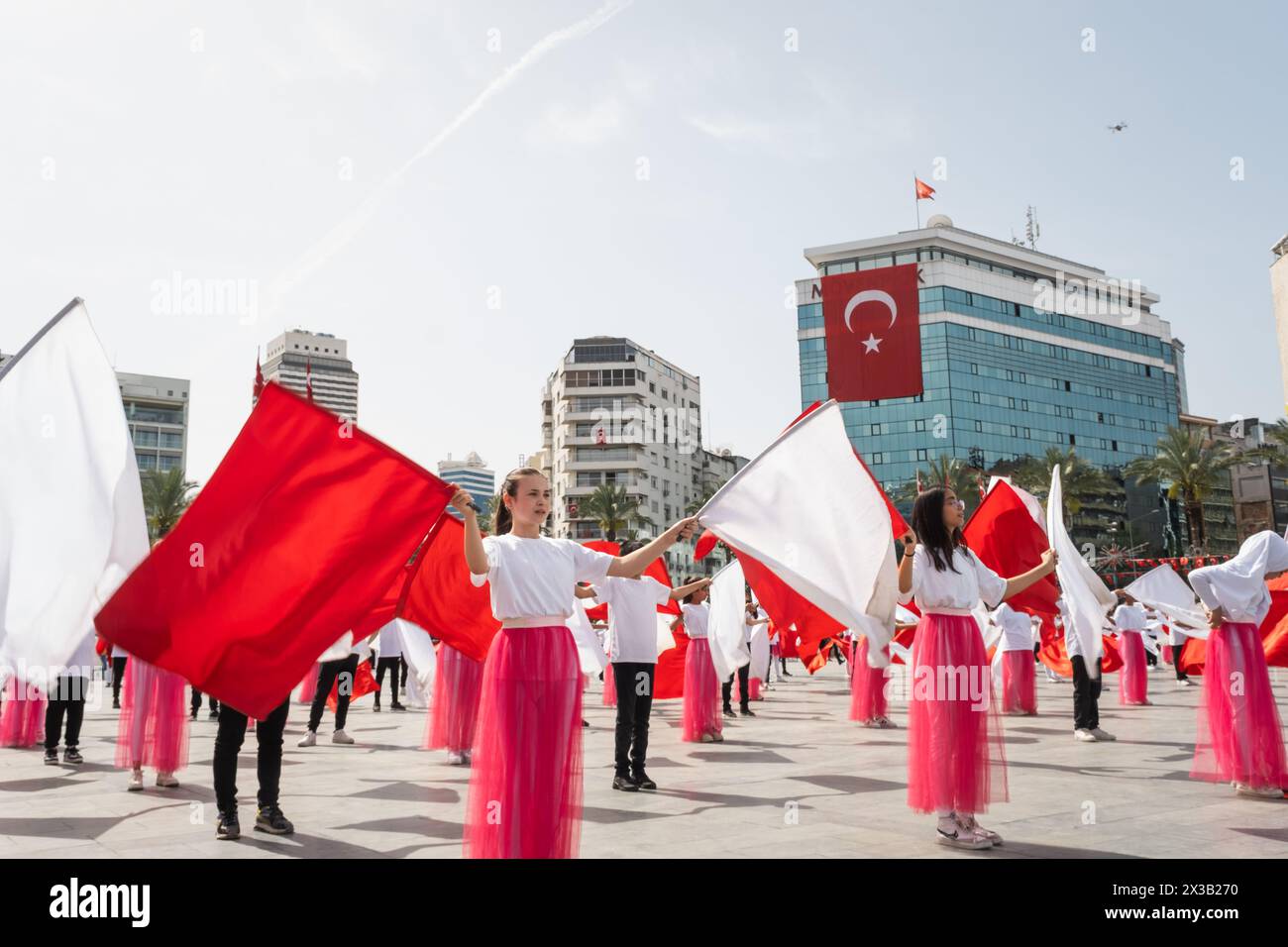 Izmir, Turkey - April 23 2024: Young female students dressed in red and ...