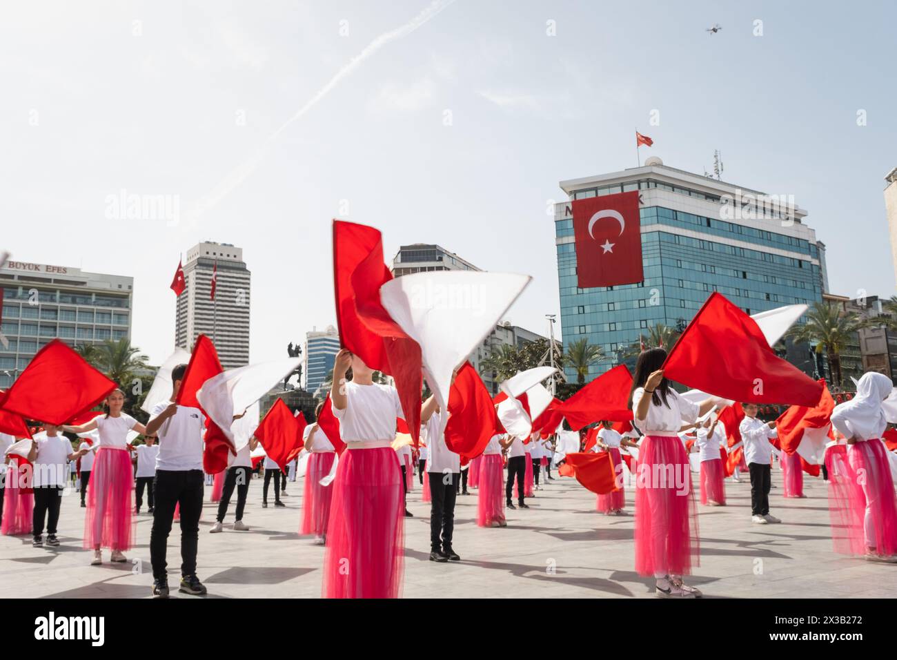 Izmir, Turkey - April 23 2024: Young students dressed in red and white ...