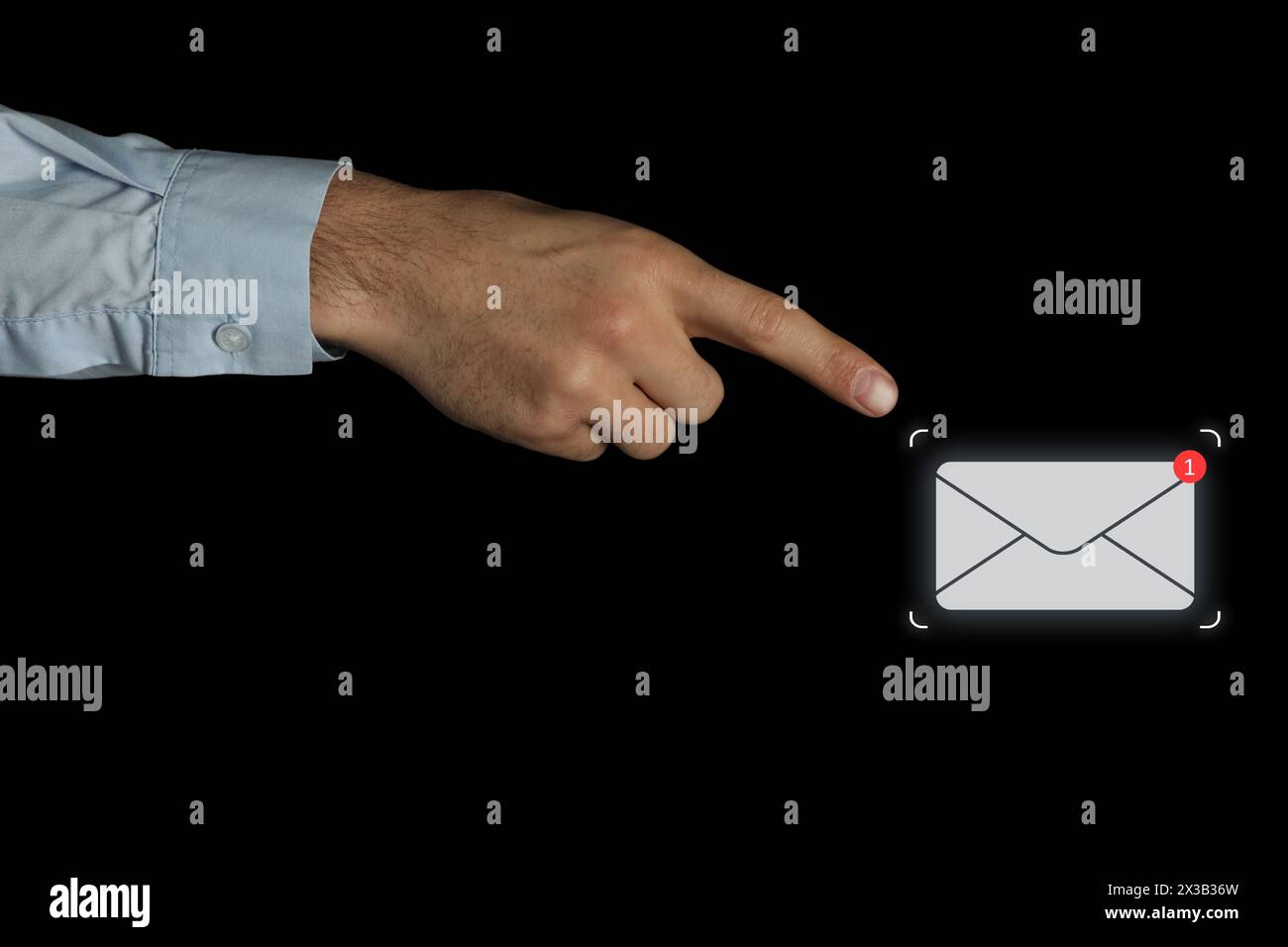 Email. Man touching virtual screen with incoming letter notification ...