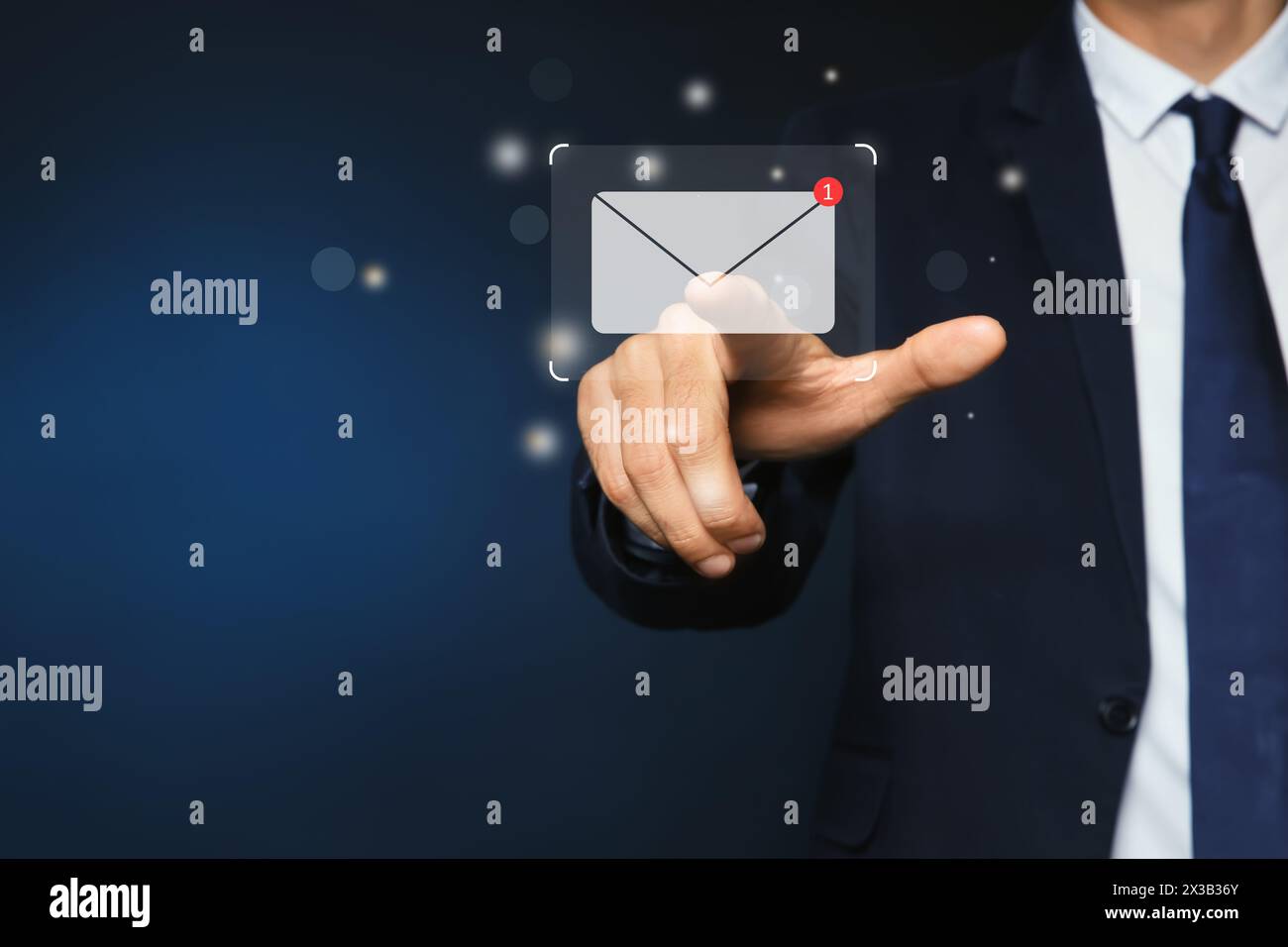 Email. Man touching virtual screen with incoming letter notification ...