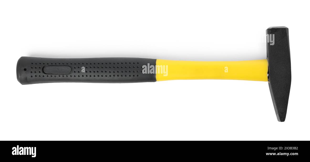 New hammer with rubber handle isolated on white, top view Stock Photo ...