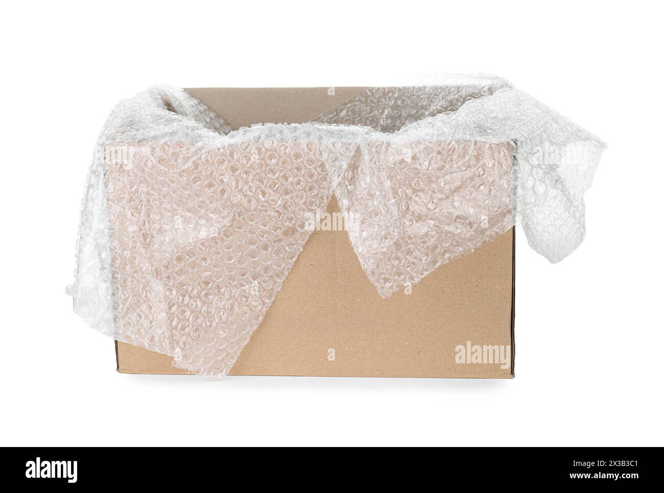 Transparent bubble wrap in cardboard box isolated on white Stock Photo ...