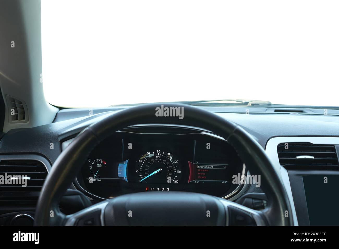 Speedometer on dashboard and steering wheel inside car Stock Photo - Alamy