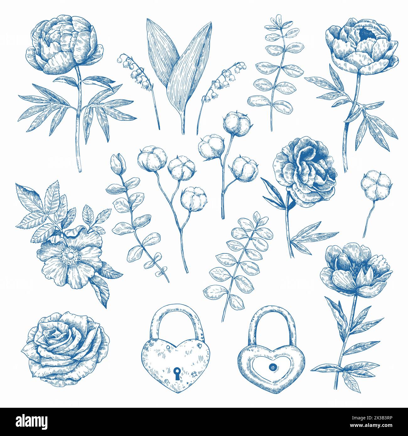 Collection of monochrome romantic floral elements in victorian ...