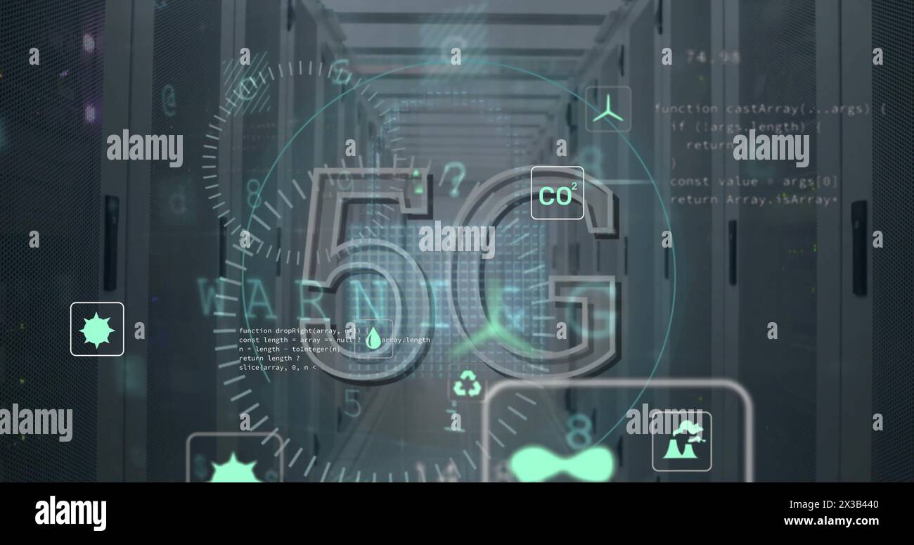 Image of 5g text, eco icons and data processing over computer servers Stock Photo - Alamy
