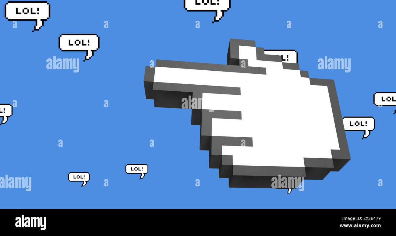 Image of digital finger pointing icon against multiple Lol text on ...