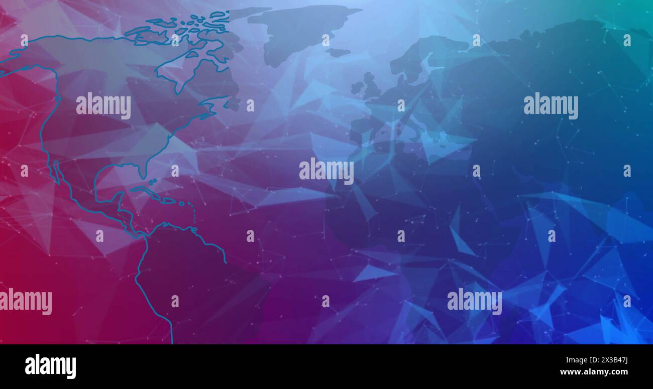 Image of world map with data processing over colourful background Stock ...